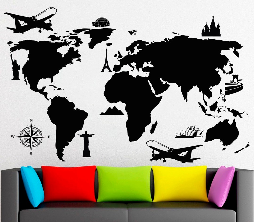 World Map Wall Decal | World Map Wall Sticker | World Map Wall Decor ...