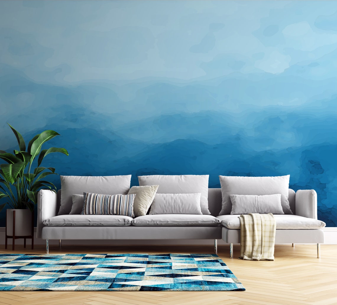 Ocean Mist Horizon | Watercolor Blue Sky Peel and Stick Wallpaper ...
