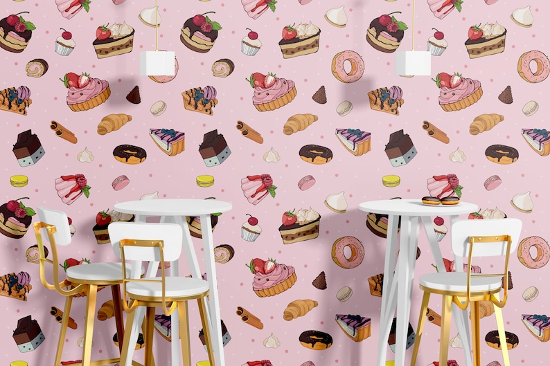 Sweets Desserts Wallpaper | Peel & Stick Bakery Cafe Mural | Donut ...