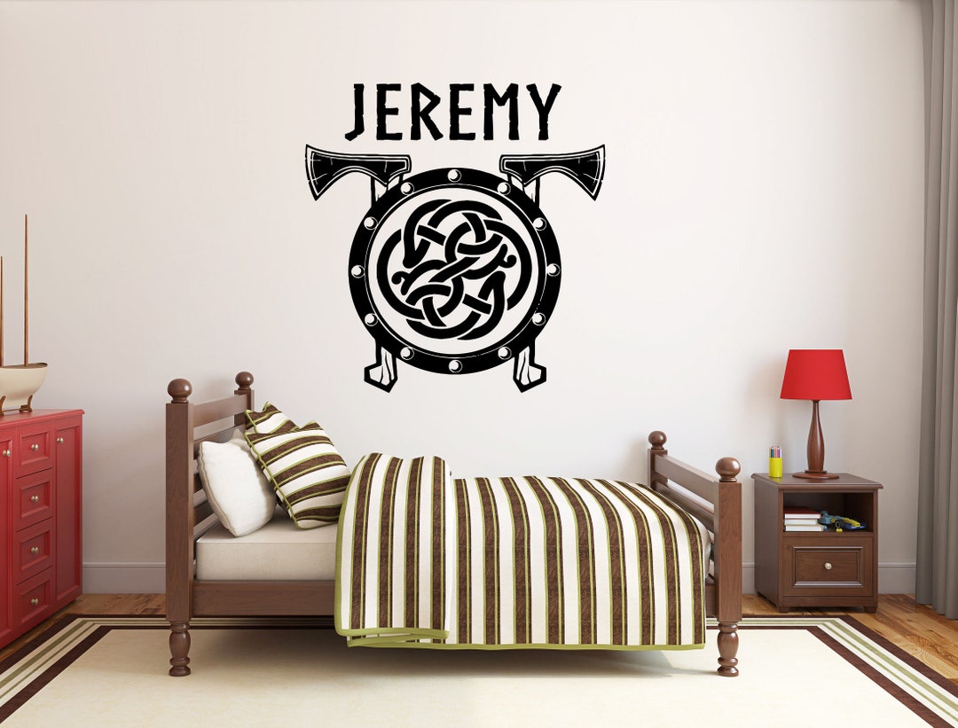 Personalized Vikings Shield and Axe Wall Decal: Custom Home Decor VK3 ...