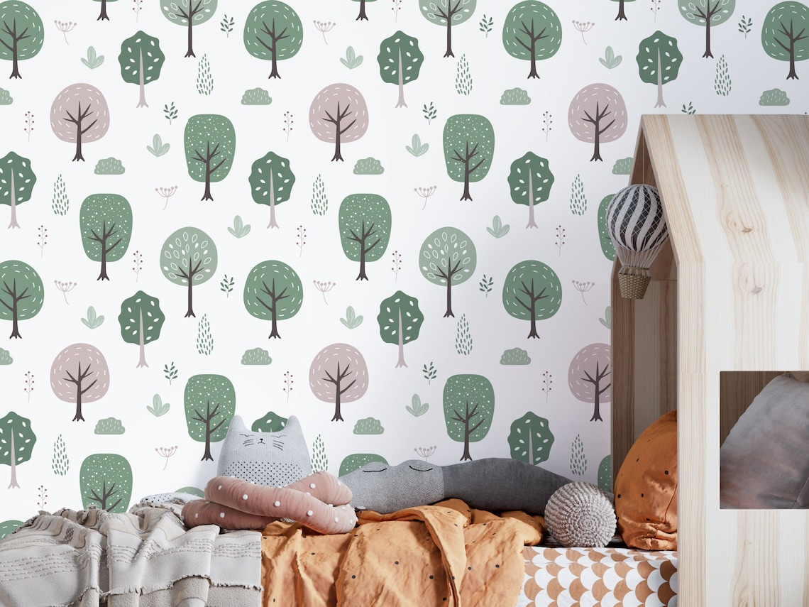 Forest Trees Peel and Stick Wallpaper Woods Wallpaper Self - Etsy