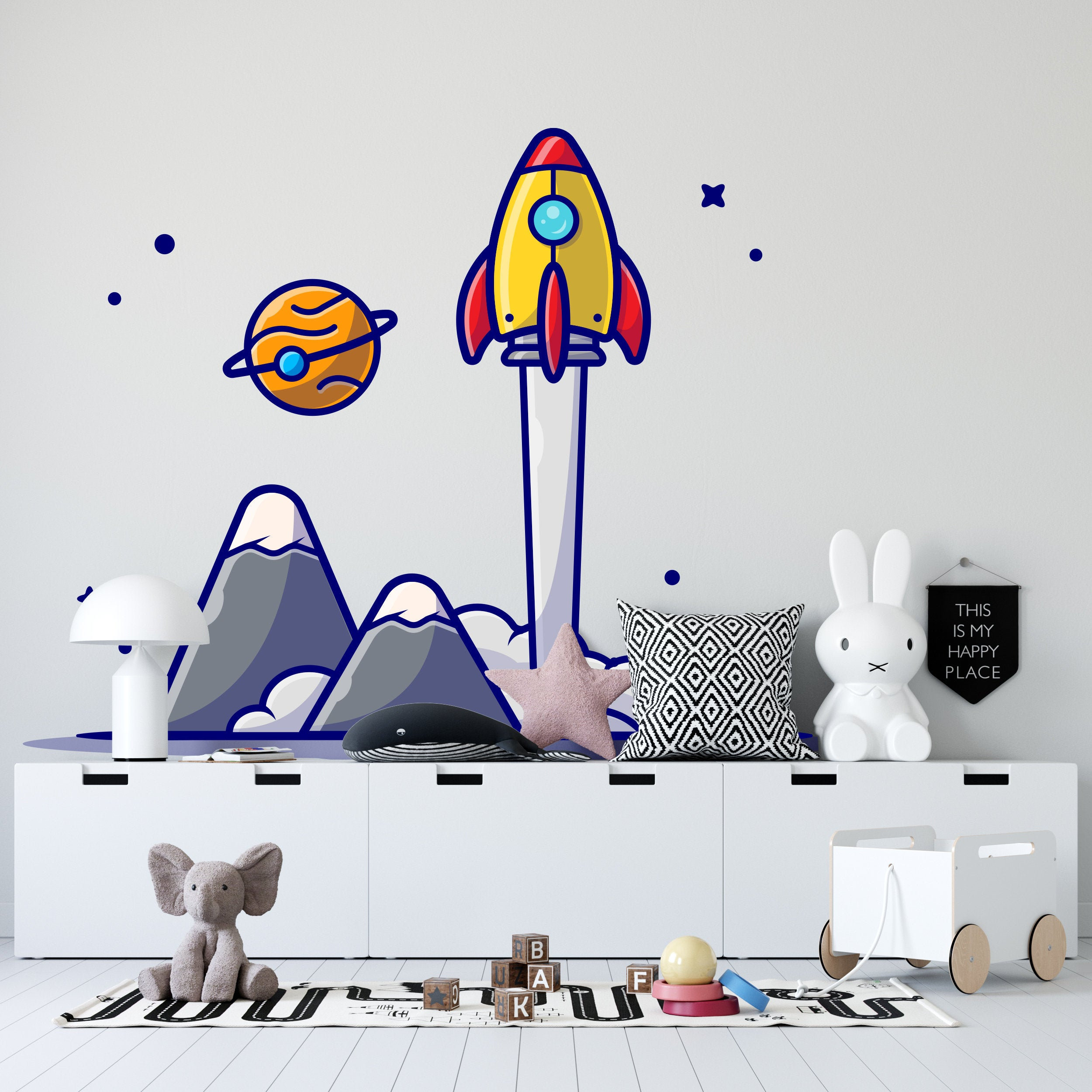 Spaceship Planet Wall Sticker Astronaut Wall Decal Outer | Etsy