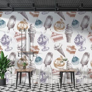Sweets Wall Graphics Desserts Wallpaper Peel and Stick Wallpaper Cafe ...