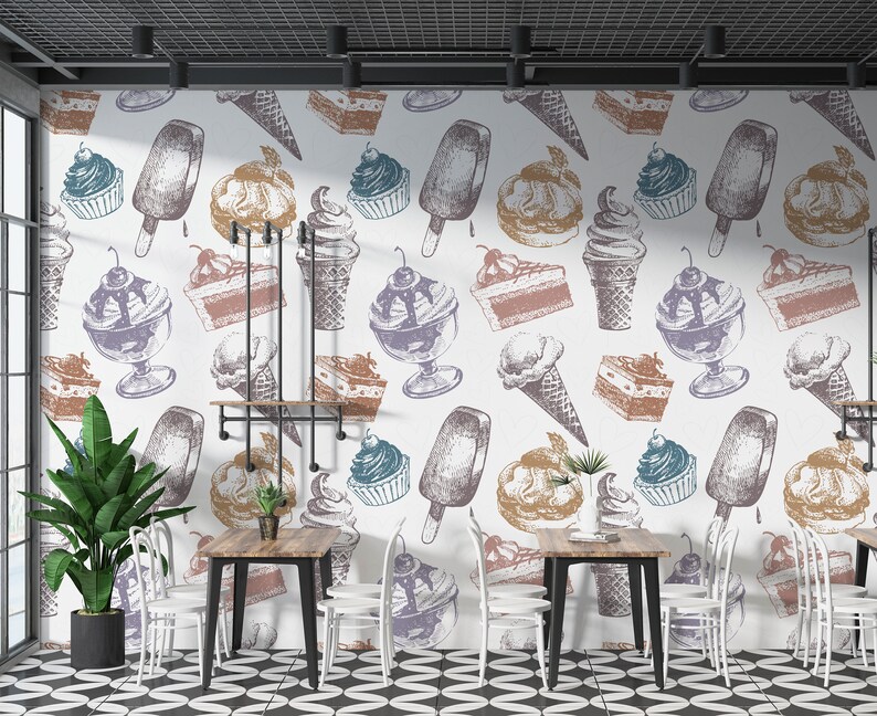 Sweets Desserts Wallpaper | Peel & Stick Cafe Bakery Wall Mural ...