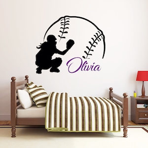 Personalized Name Baseball Girl Catcher Wall Decal | Softball Wall ...