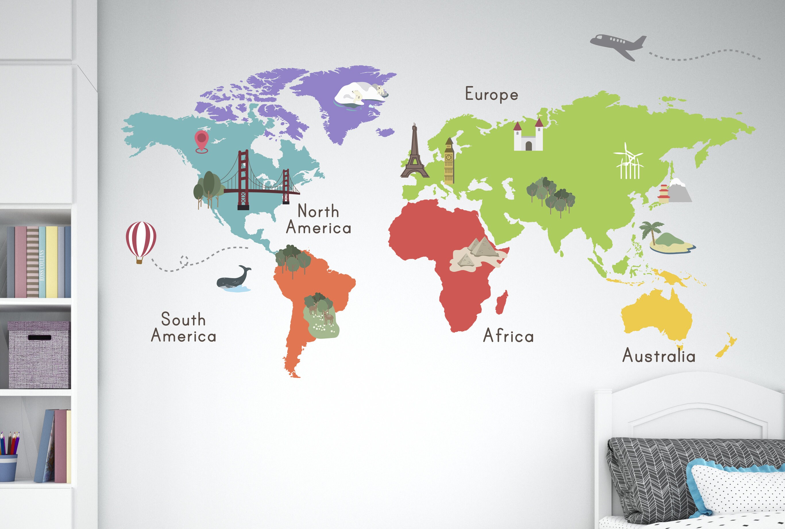 Travel World Map Wall Decal World Map Wall Sticker World | Etsy
