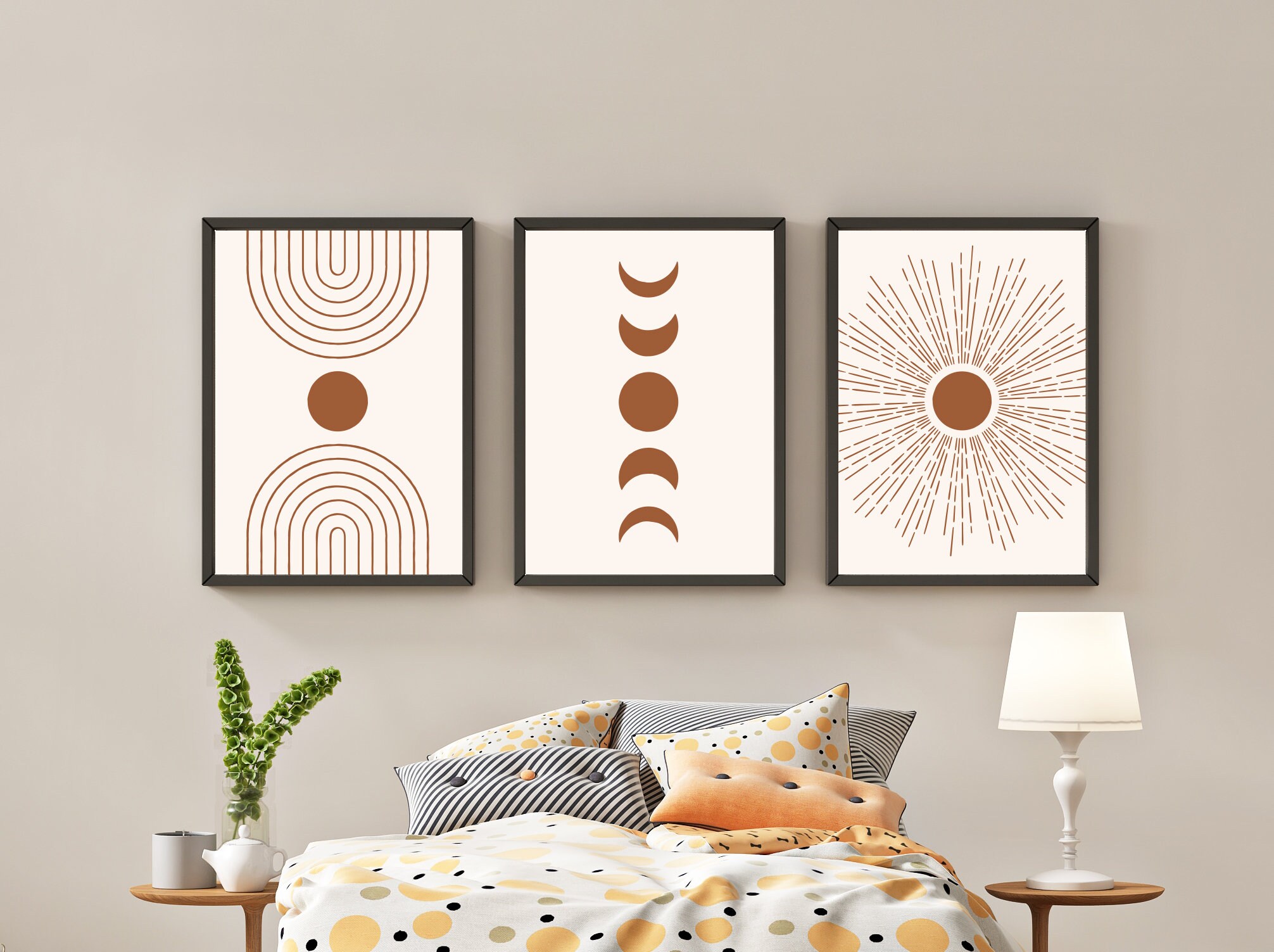 Bohemian Abstract Art Print Wall Poster Set Of 3 Boho Poster Etsy