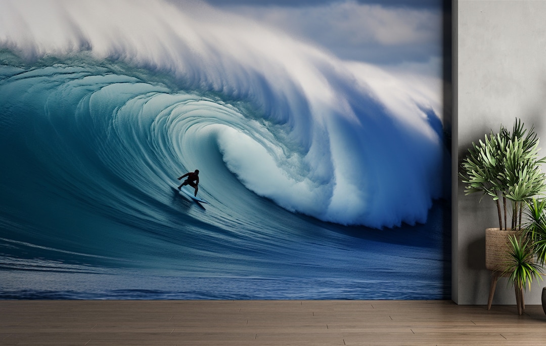 Surfing Wallpaper Ocean Wave Surfer Wall Graphics Peel and Stick ...