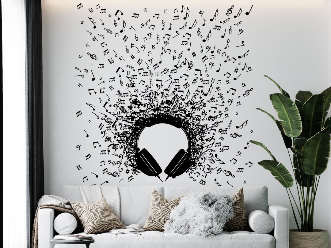 Headphones Music Notes Wall Decal: Vinyl Music Decor 396t - Etsy