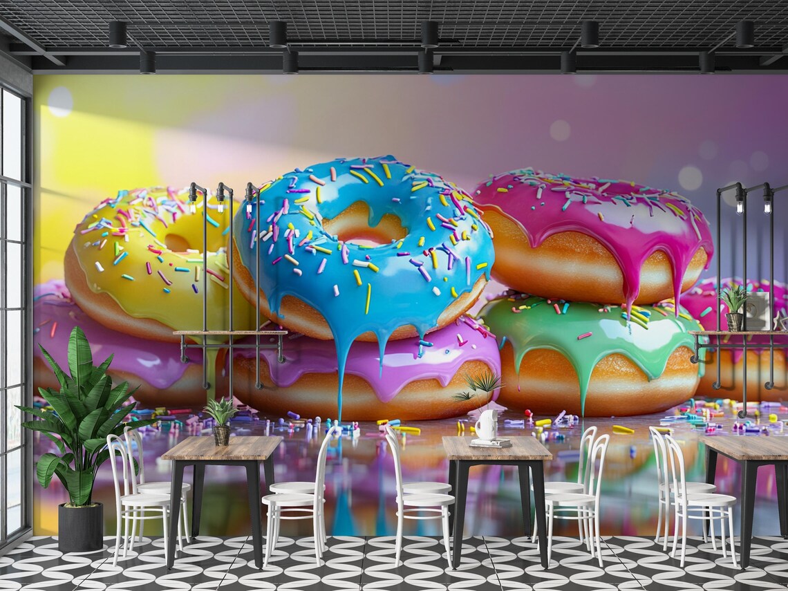 Colorful Donut | Fun Dessert Bakery Wall Mural | Peel and Stick ...