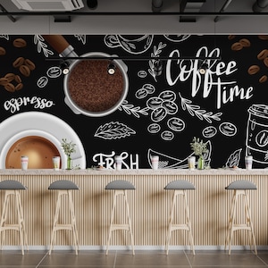 Coffee Shop Chalkboard Mural | Café Latte Peel and Stick Wallpaper ...