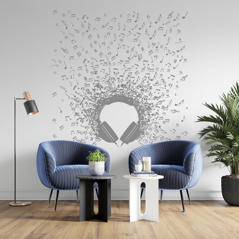 Headphones Music Notes Wall Decal: Vinyl Music Decor 396t - Etsy