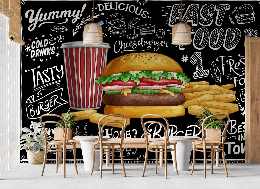 Fast Food Restaurant Wall Graphics Burger Fries Peel and Stick ...