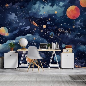 Celestial Voyage | Galaxy Space Mural Wallpaper | Kids Outer Space Peel ...