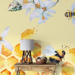 Bee Peel and Stick Wallpaper Yellow Honey Bees Wall Mural Self Adhesive ...