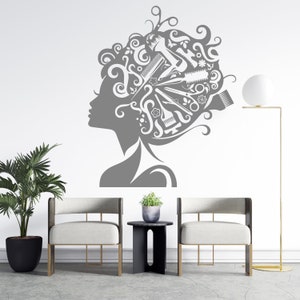 Hair Salon Wall Window Decal Sticker Hair Stylist Woman Hair Tools ...