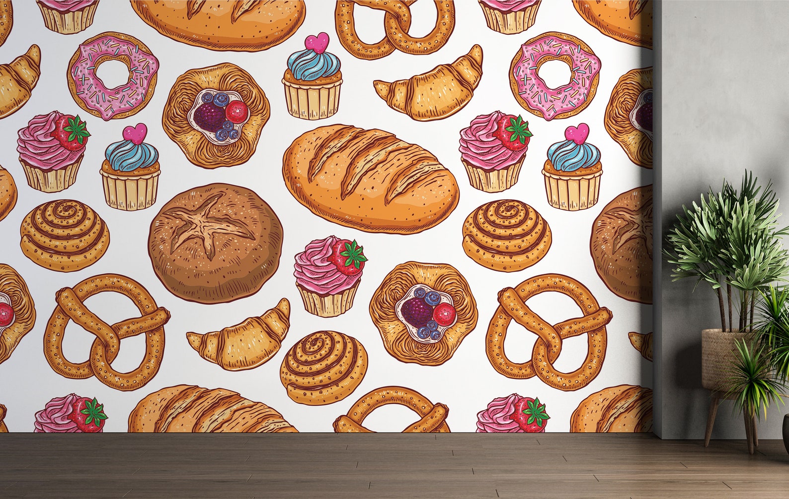 Bakery Desserts Wallpaper | Peel & Stick Cafe Restaurant Mural | Sweets ...