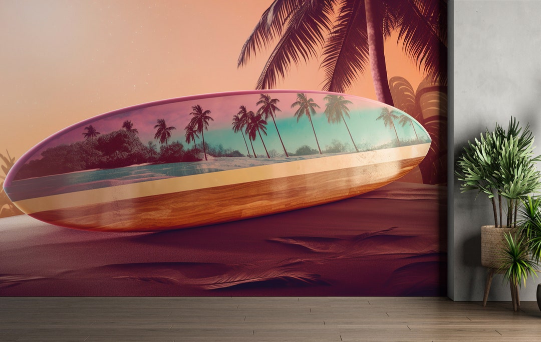 Surfing Wallpaper Ocean Wave Wall Graphics Peel and Stick Surfboard ...