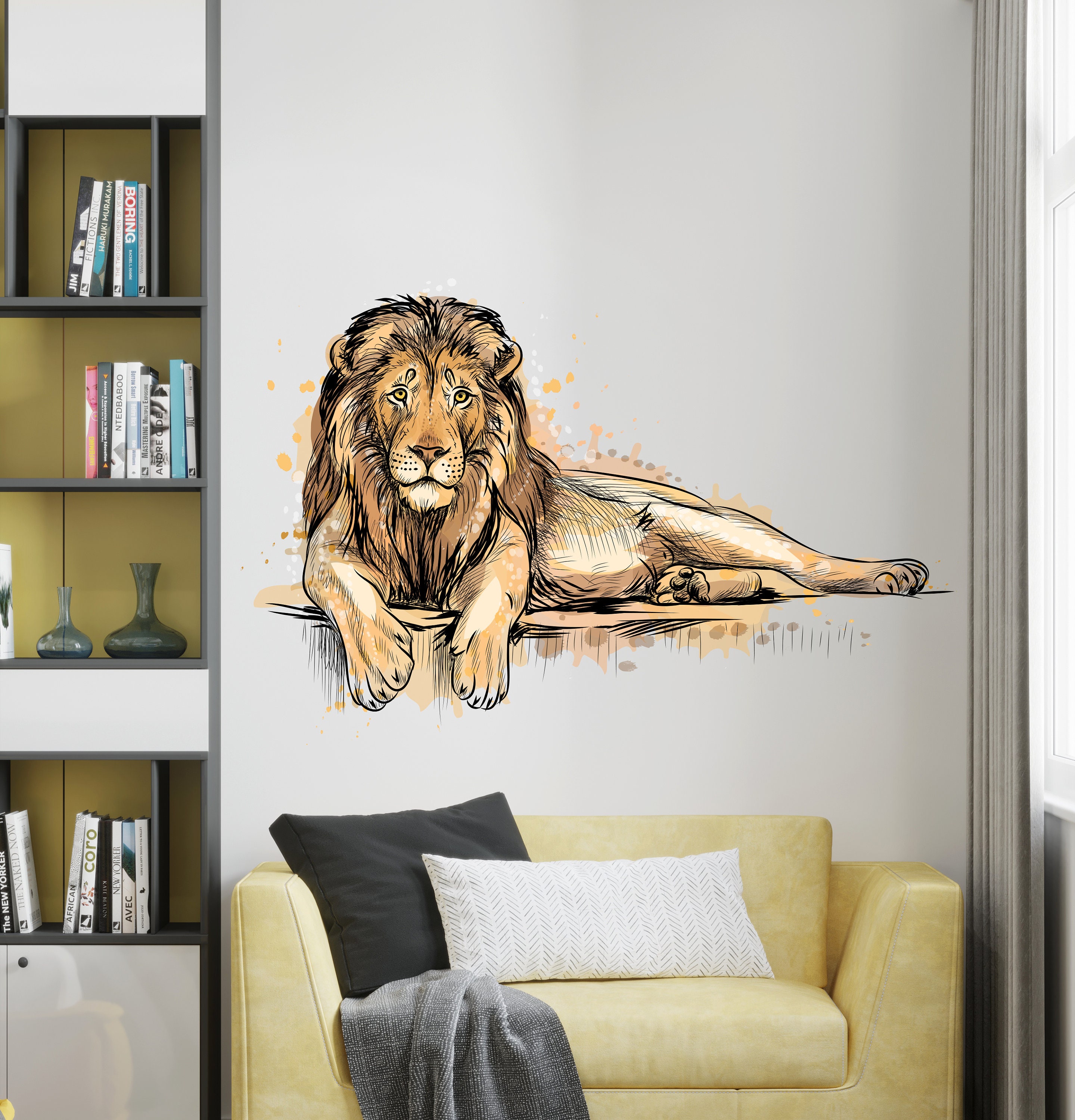 Lion Wall Decal Full Color Lion Wall Sticker Lion Wall | Etsy