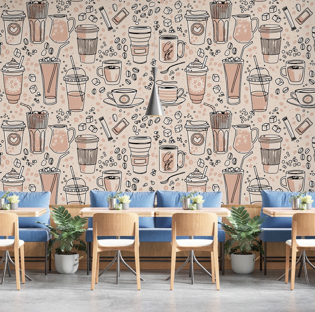 Coffee Shop Peel & Stick Wallpaper | Self Adhesive Fabric Mural ...
