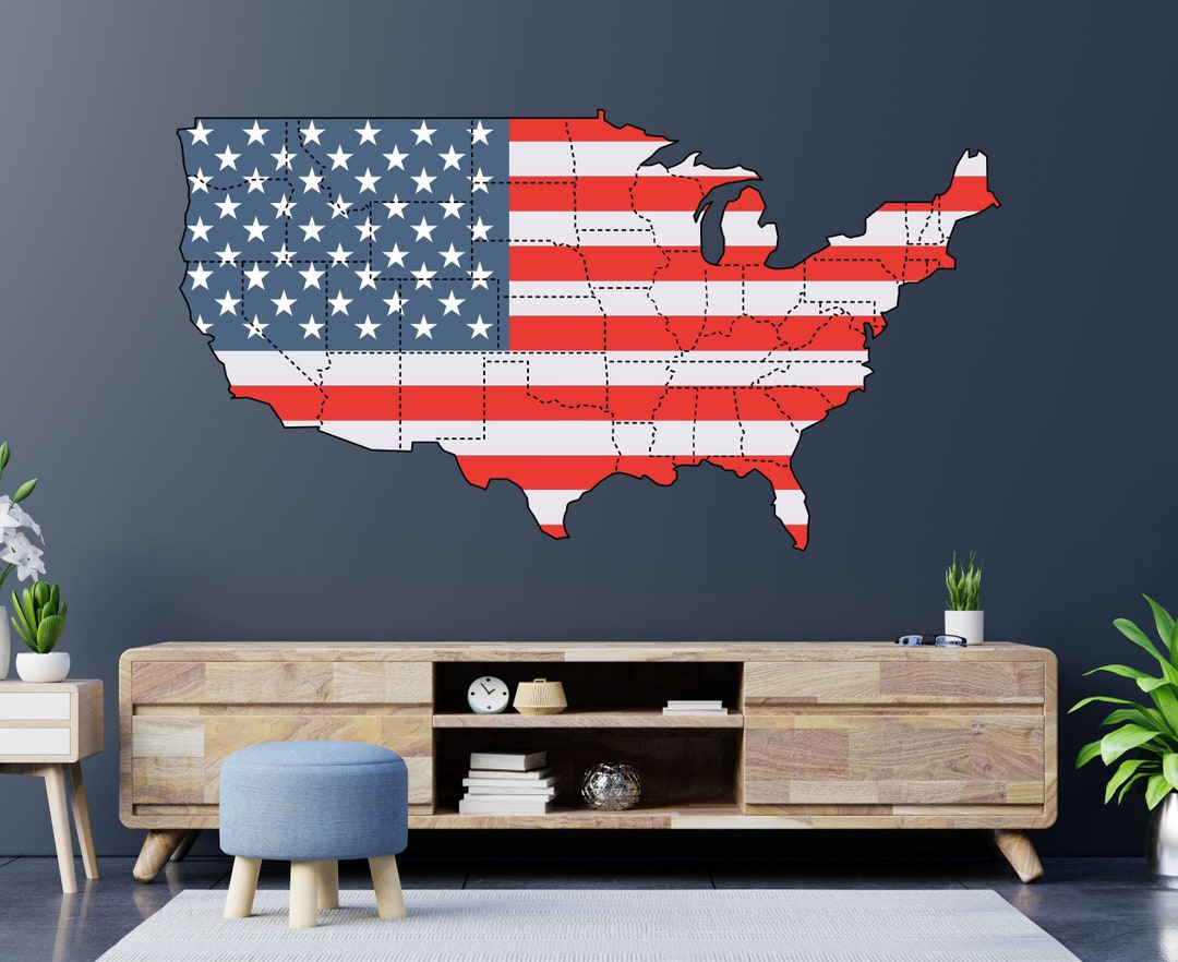 USA Map Wall Decal | US Map Wall Sticker | USA Map Wall Decor CD106 - Etsy