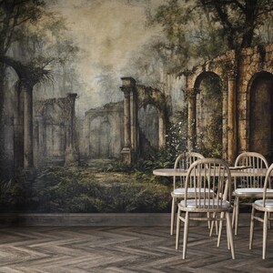 Vintage Ruins Mural Wallpaper - Dark Peel and Stick Ancient Wall Art ...