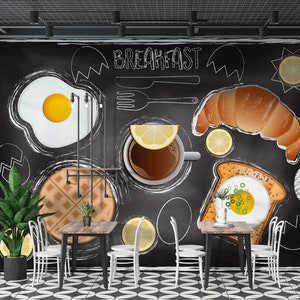Breakfast Diner Wallpaper | Eggs Coffee Toast Peel & Stick Wall Mural ...