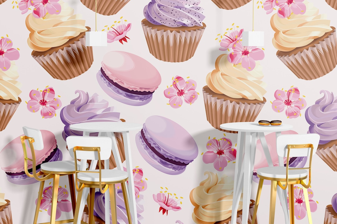 Vintage Sweets Wall Graphics Desserts Cupcakes Macaroons Wallpaper Peel ...