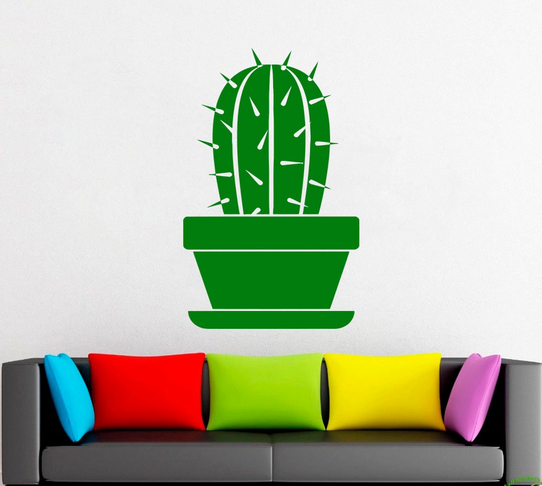 Verde Potted Cactus Vinyl Wall Decal | Plant Sticker | Removable Home ...