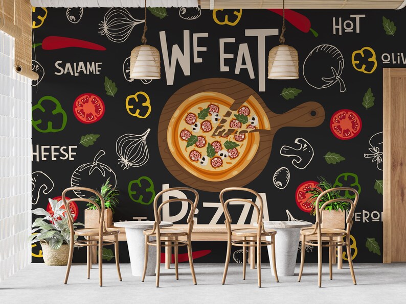 Pizzeria Night Peel & Stick Mural | Italian Food Removable Restaurant ...