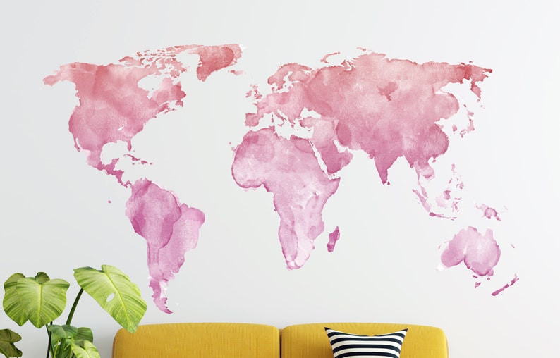 Watercolor World Map Wall Decal World Map Wall Sticker | Etsy