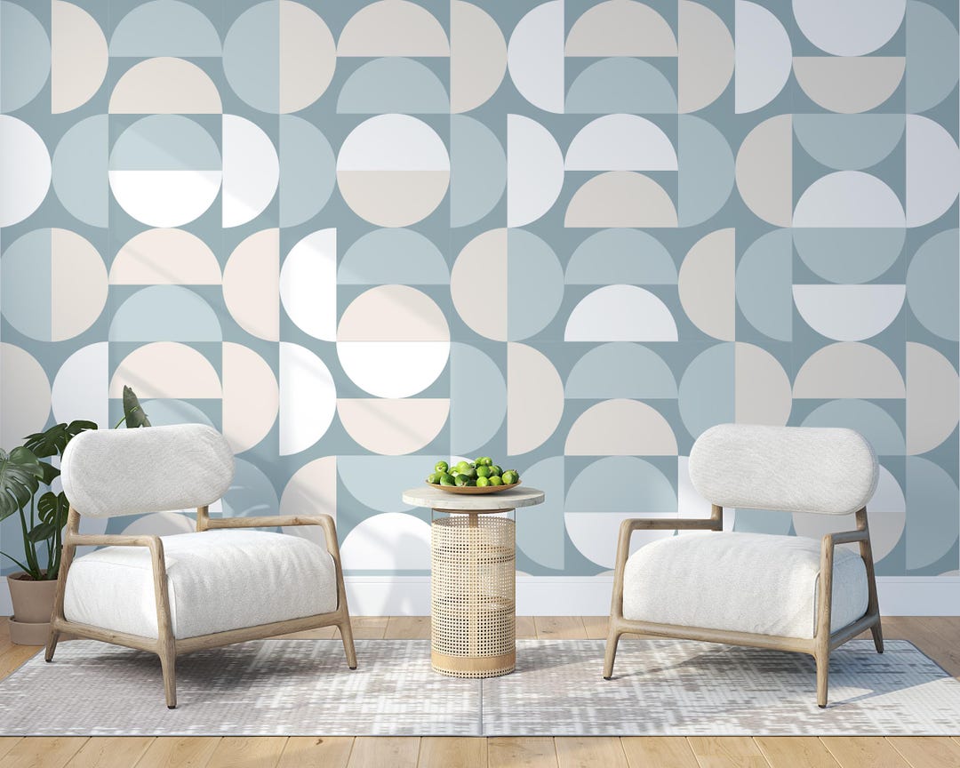 Geometric Blue Wall Mural | Abstract Shapes Peel and Stick Modern ...