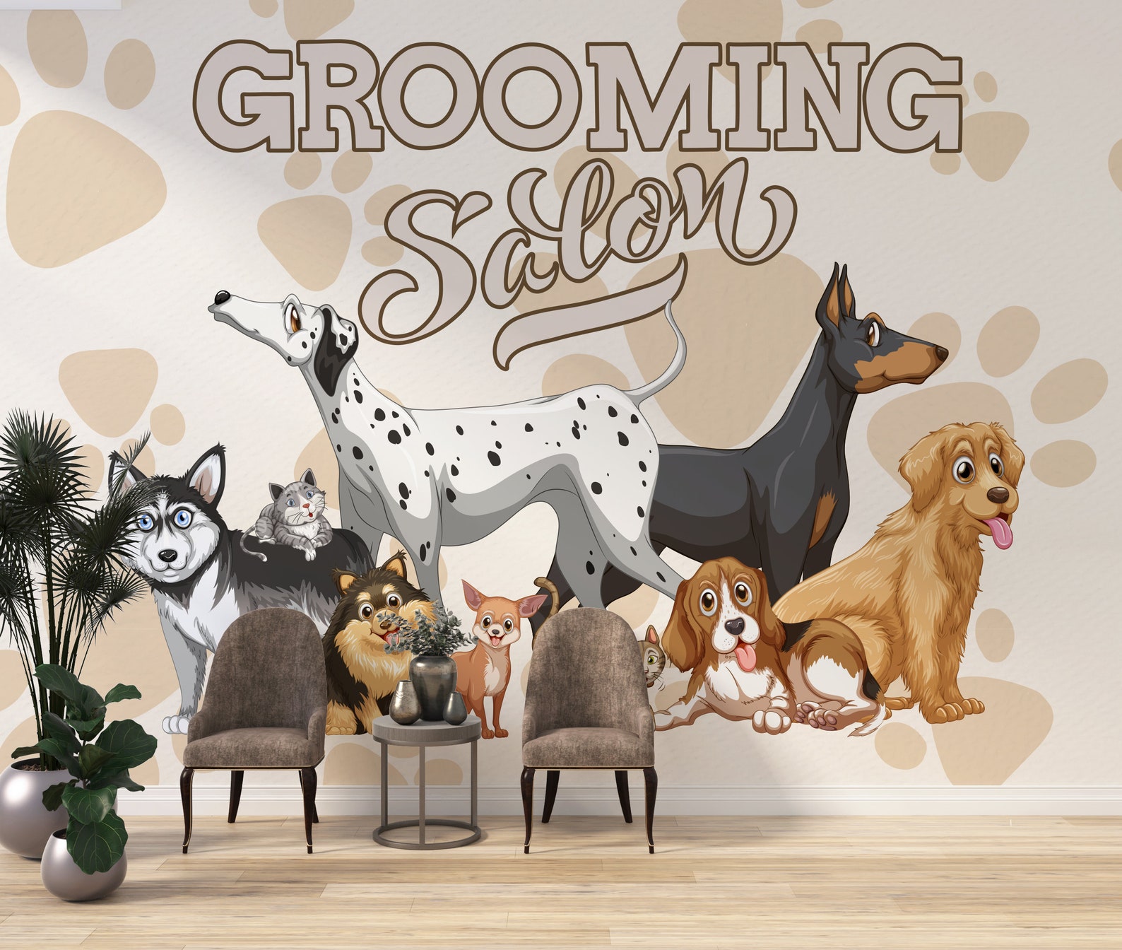 Pet Grooming Salon Mural | Dog & Cat Peel and Stick Wallpaper ...