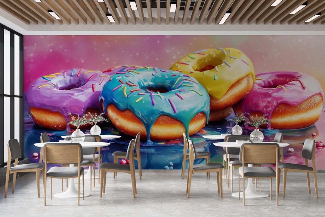 Colorful Donut Wall Mural | Sweet Bakery Dessert Kitchen Food Decor V11 ...