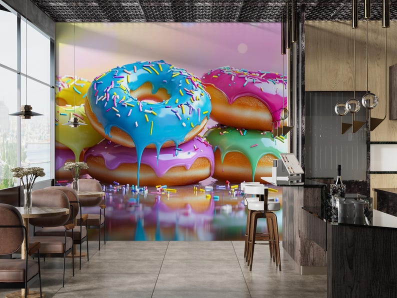 Colorful Donut | Fun Dessert Bakery Wall Mural | Peel and Stick ...