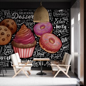 Sweets Desserts Wallpaper | Peel & Stick Bakery Cafe Mural | Cupcake ...