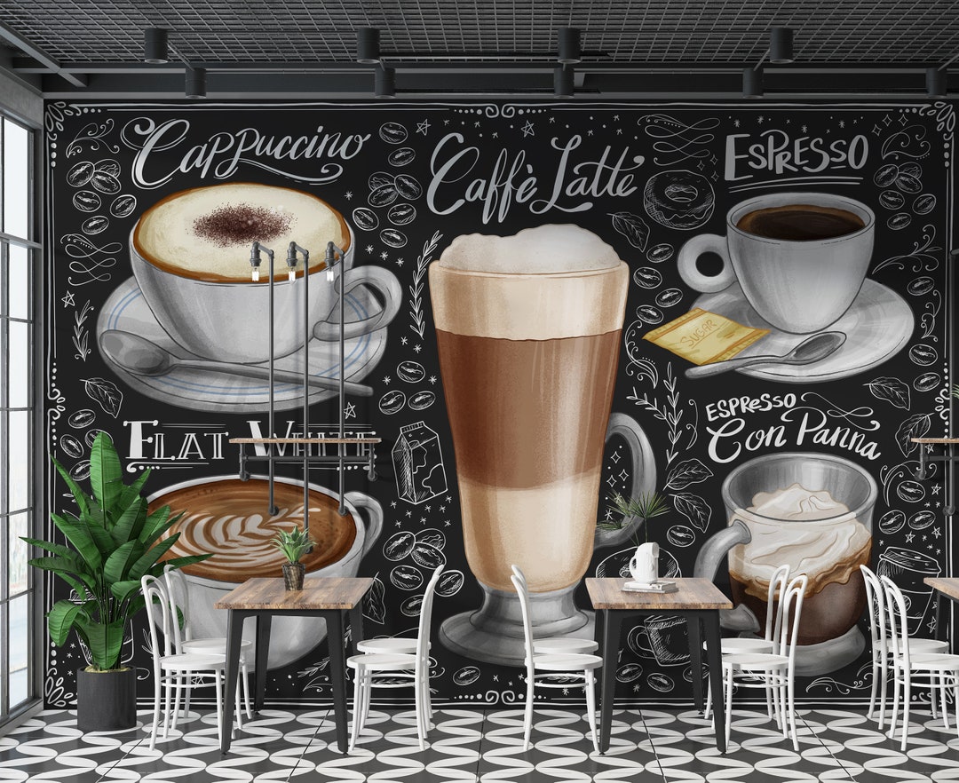 Coffee Shop Mural Wallpaper | Peel & Stick Fabric Wall Decor ...