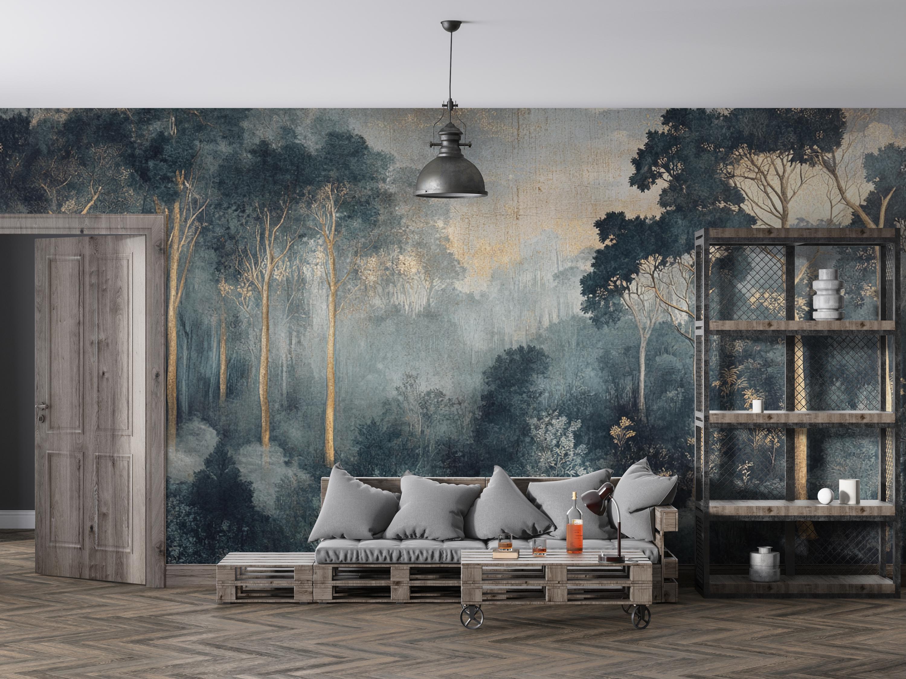 Dark Forest Mural Wallpaper | Vintage Misty Woodland Peel and Stick ...