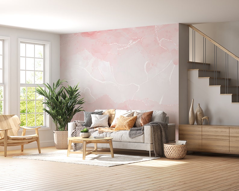 Pink Marble Peel and Stick Wallpaper Pink Wall Mural Self - Etsy