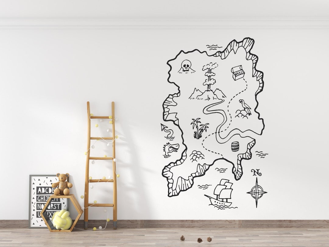 Treasure Map Wall Decal | Treasure Map for Kids | Pirate Map Wall Decal ...