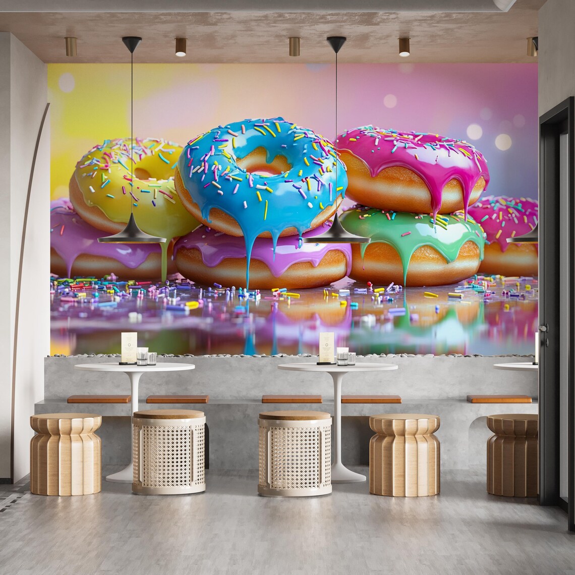 Colorful Donut | Fun Dessert Bakery Wall Mural | Peel and Stick ...