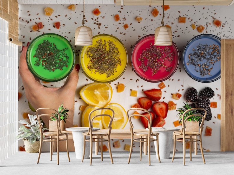 Fruit Smoothie Cafe Wallpaper | Peel & Stick Drink Mural | Juice Bar ...