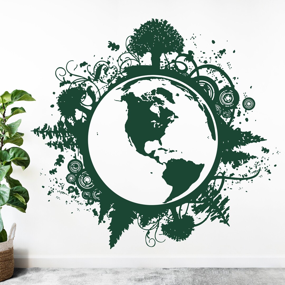 Planet Earth Wall Decal Nature Globe Map Planet Wall Decor Planet Earth ...