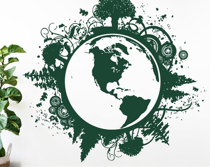 Earth Sticker Globe Wall Decal Planet Earth Room Decor Reusable Fabric ...