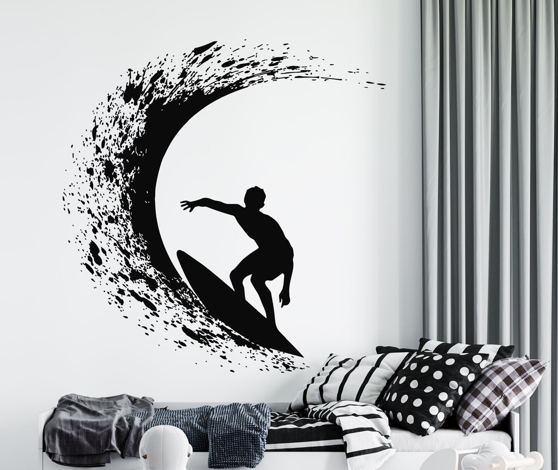 Surfing Wall Decal Surfer Board Wall Sticker Wave Wall Decal - Etsy