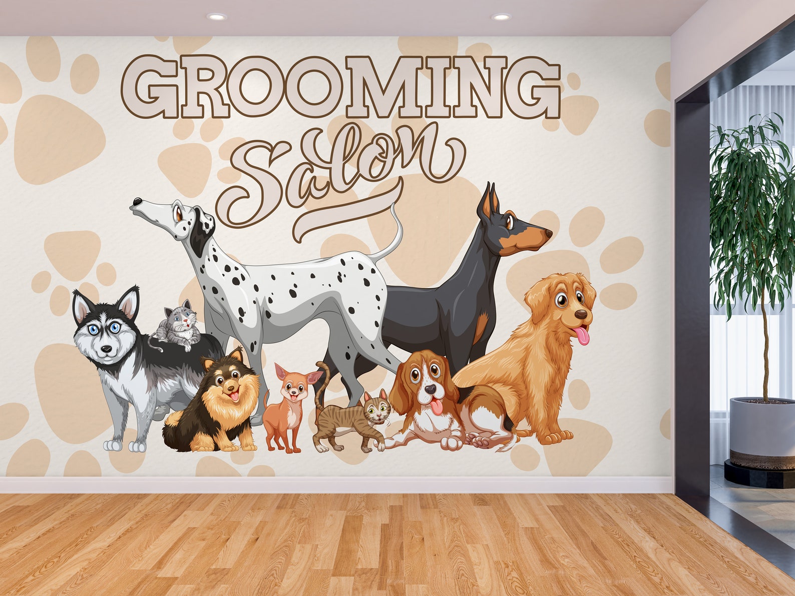Pet Grooming Salon Mural | Dog & Cat Peel and Stick Wallpaper ...