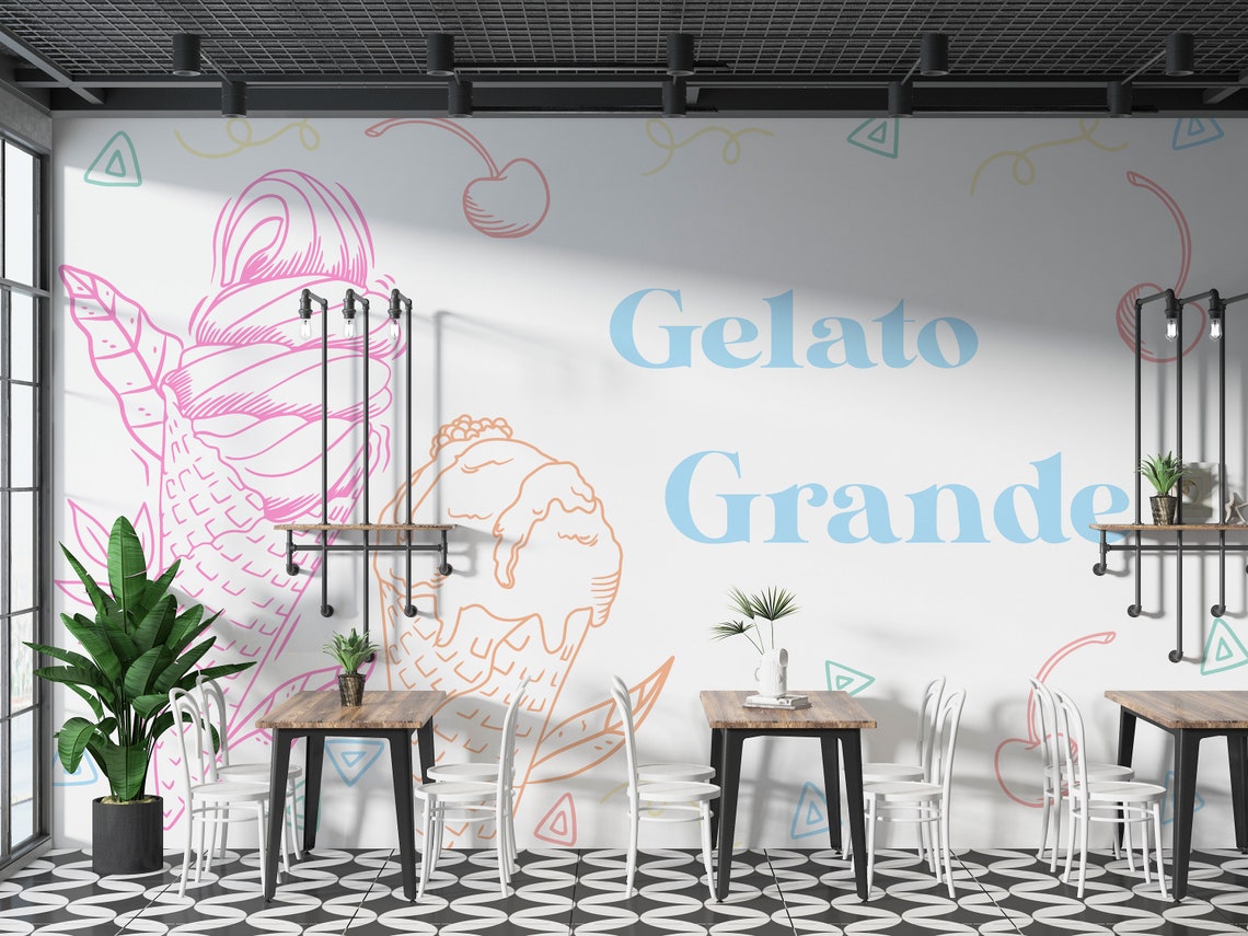 Custom Ice Cream Mural | Peel & Stick Dessert Cafe Mural | Personalized ...