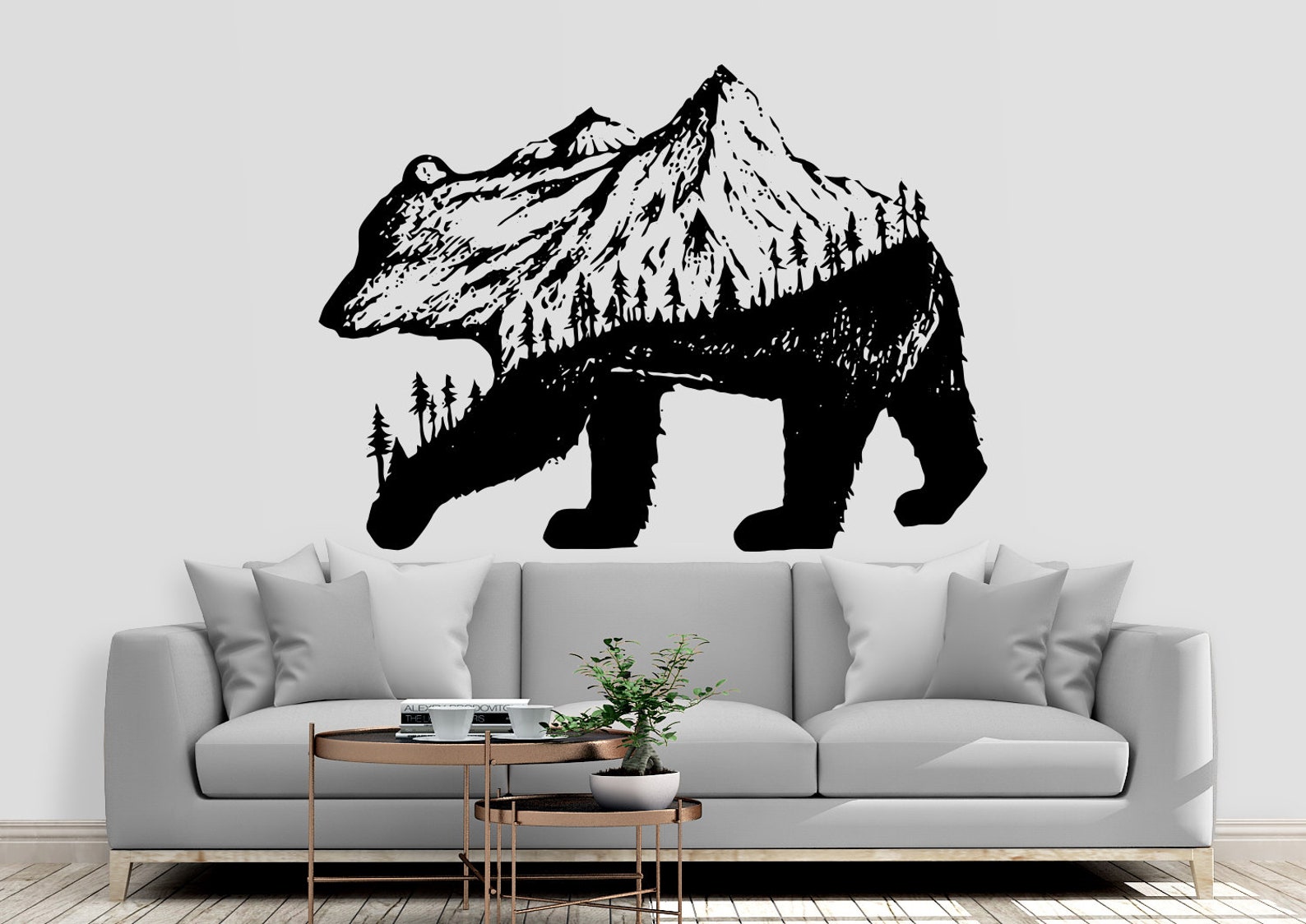 Bear Mountains Nature Wall Decal bear Mountain Wall Sticker | Etsy