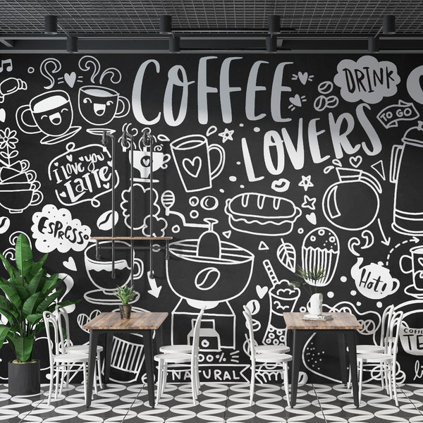 Coffee Art Wallpaper, Cafe Wallpaper, Art Wallpaper, Coffe Shop Wall ...