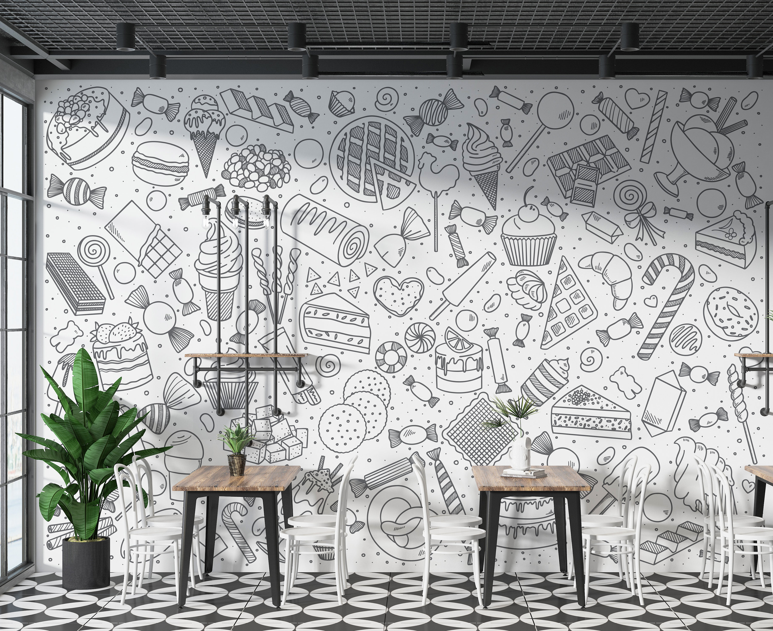Sweets Desserts Wallpaper | Peel & Stick Bakery Wall Mural | Cafe ...